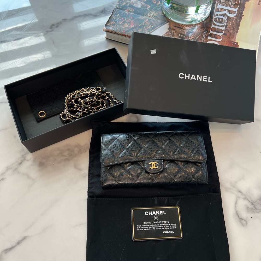 Chanel Cc Gusset Classic Flap Wallet Quilt - Gem